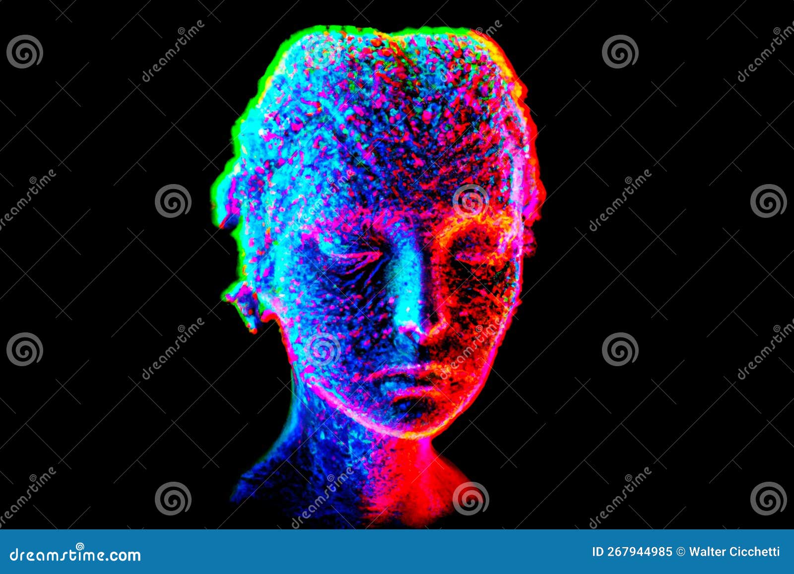 Human Head Made of Pixels in Neon Holographic, Virtual Reality and ...