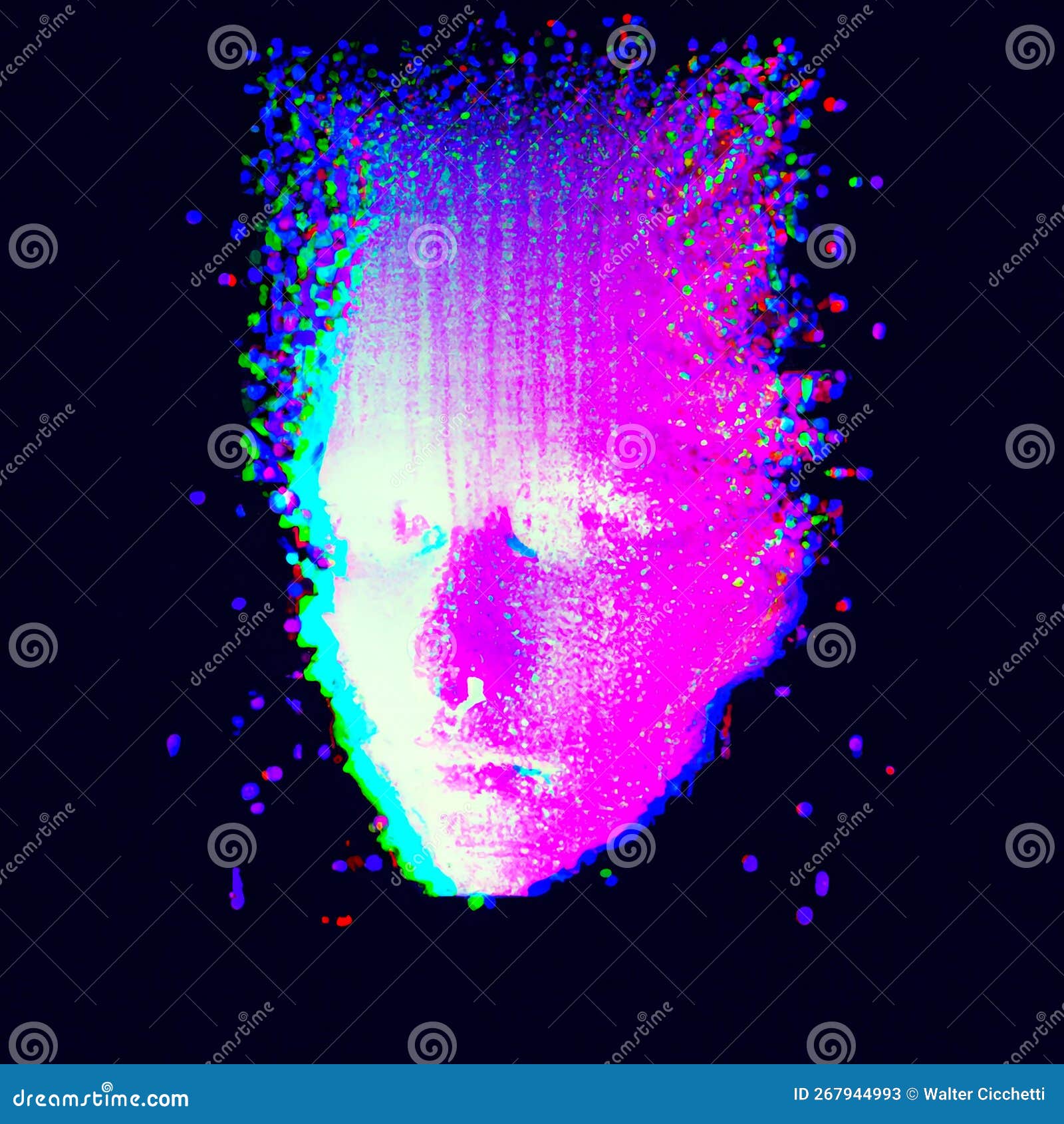 Human Head Made of Pixels in Neon Holographic, Virtual Reality and ...