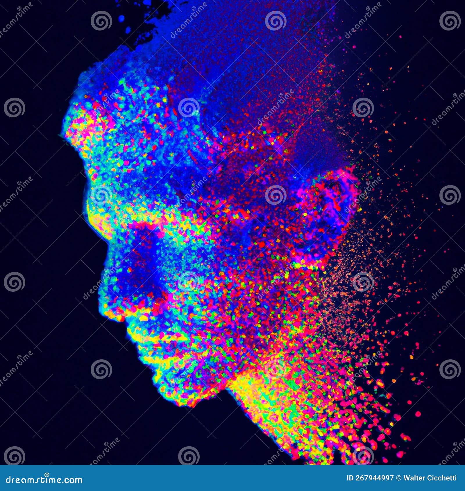 Human Head Made of Pixels in Neon Holographic, Virtual Reality and ...