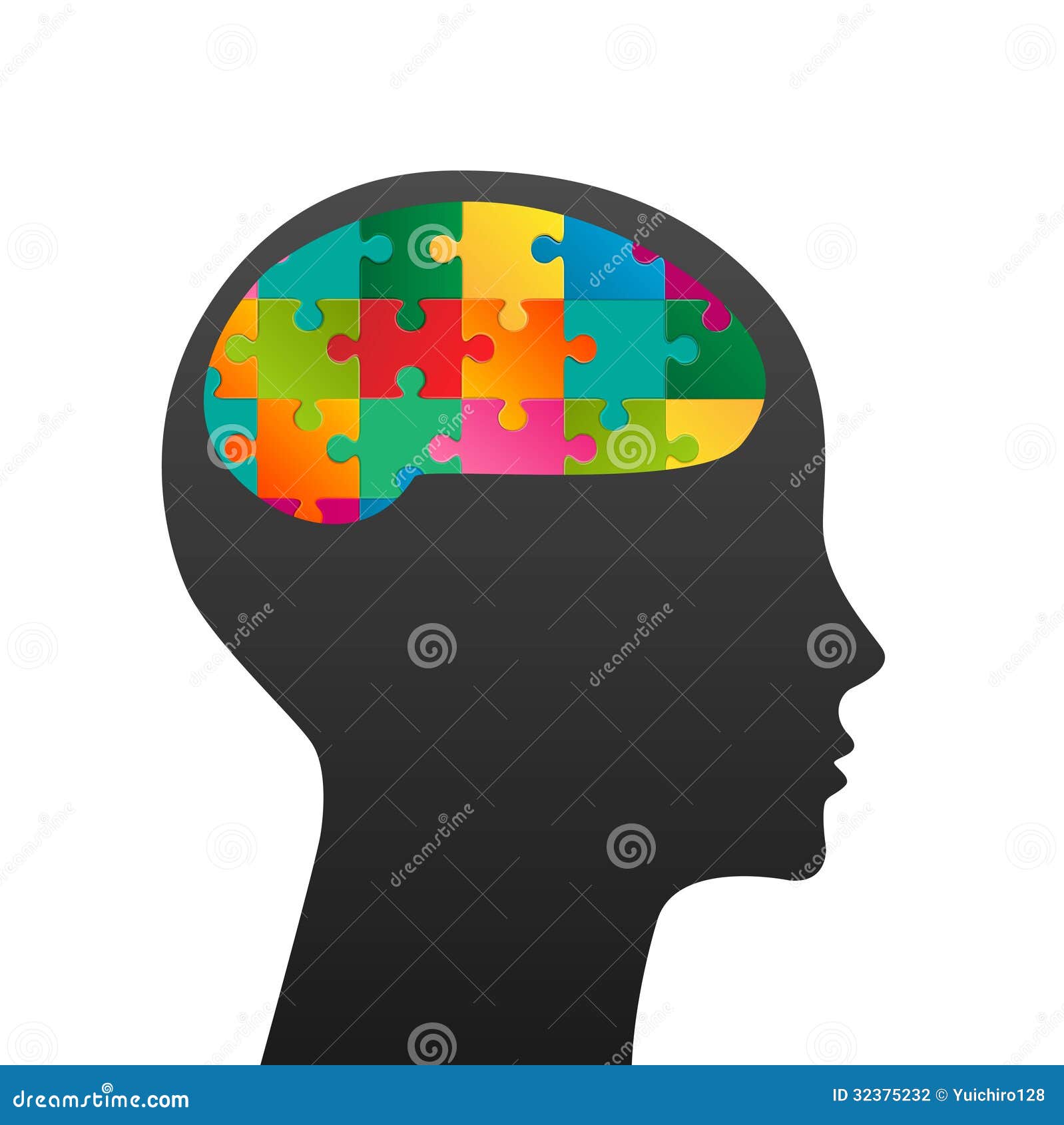 Human head made of puzzle stock vector. Illustration of white - 32375232