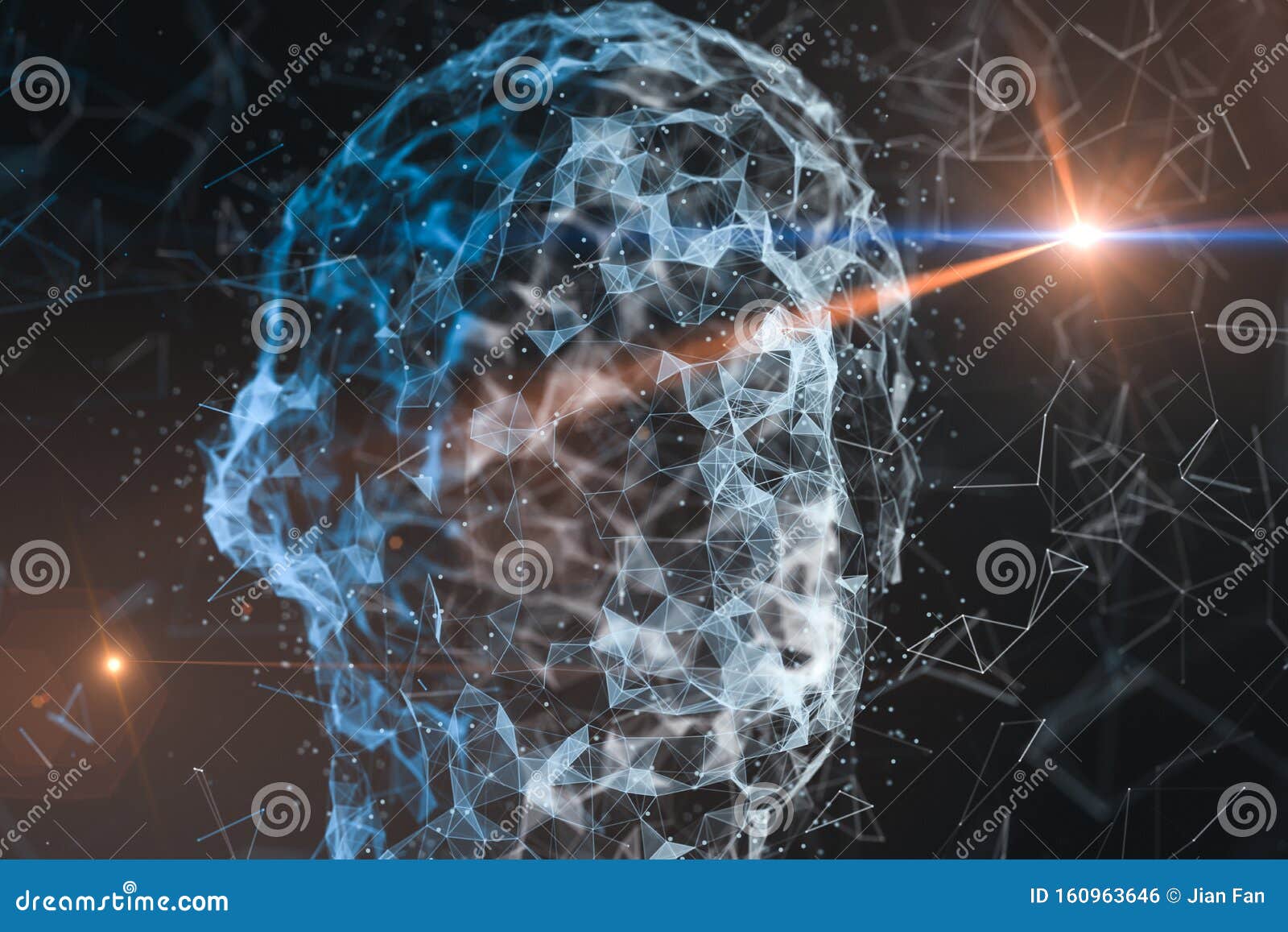Human Head Made Up of Technological Lines with the Concept of ...
