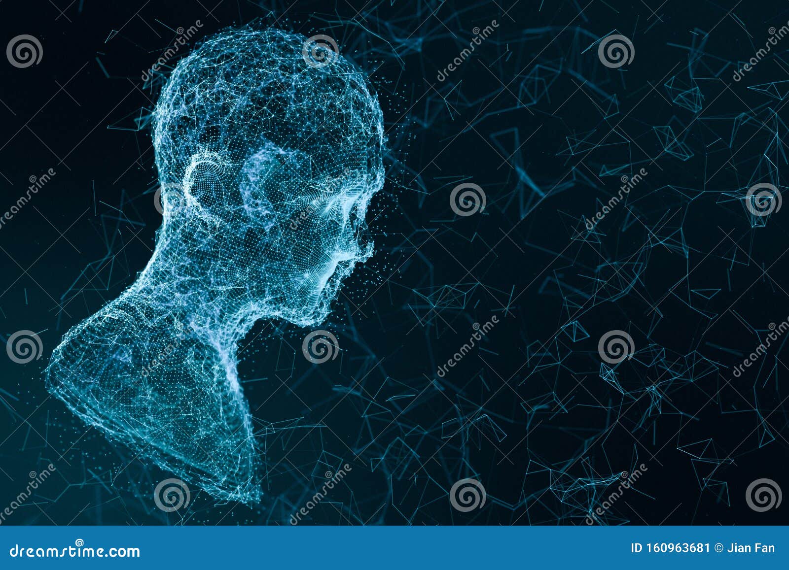 Human Head Made Up of Technological Lines with the Concept of ...