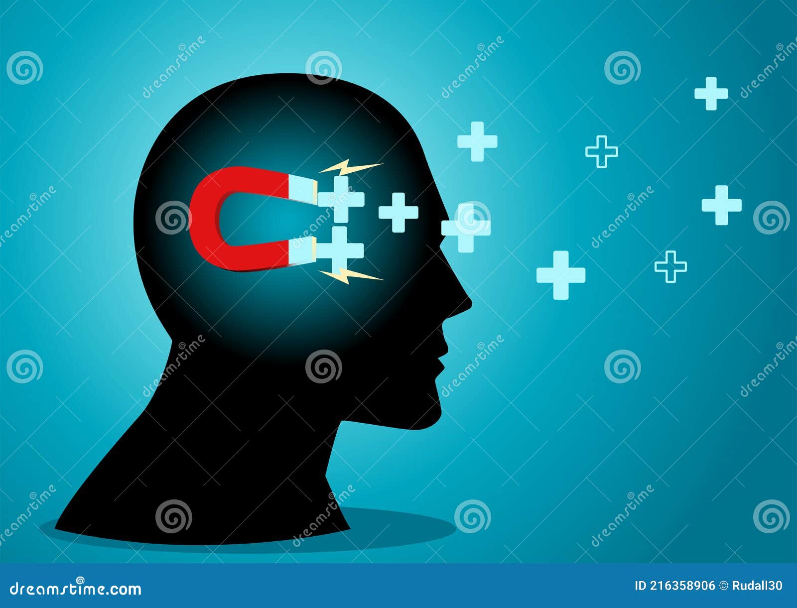 Human Head with Magnet Inside Attracting Positive Symbols Stock Vector ...