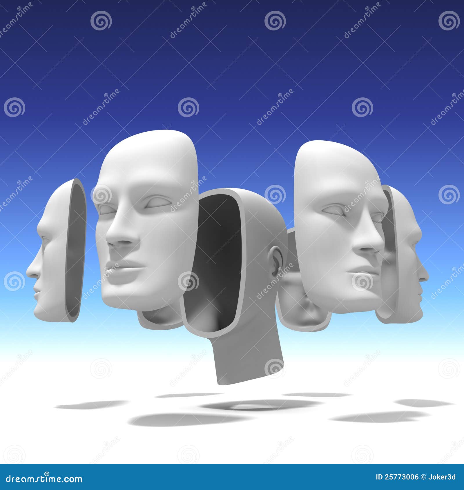 Human head with many faces stock illustration. Illustration of emotion ...