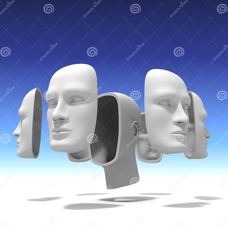 Human head with many faces stock illustration. Illustration of emotion ...