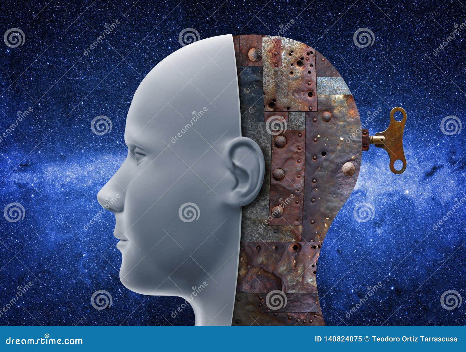 Human Head with Mechanical Brain Stock Image - Image of metal ...