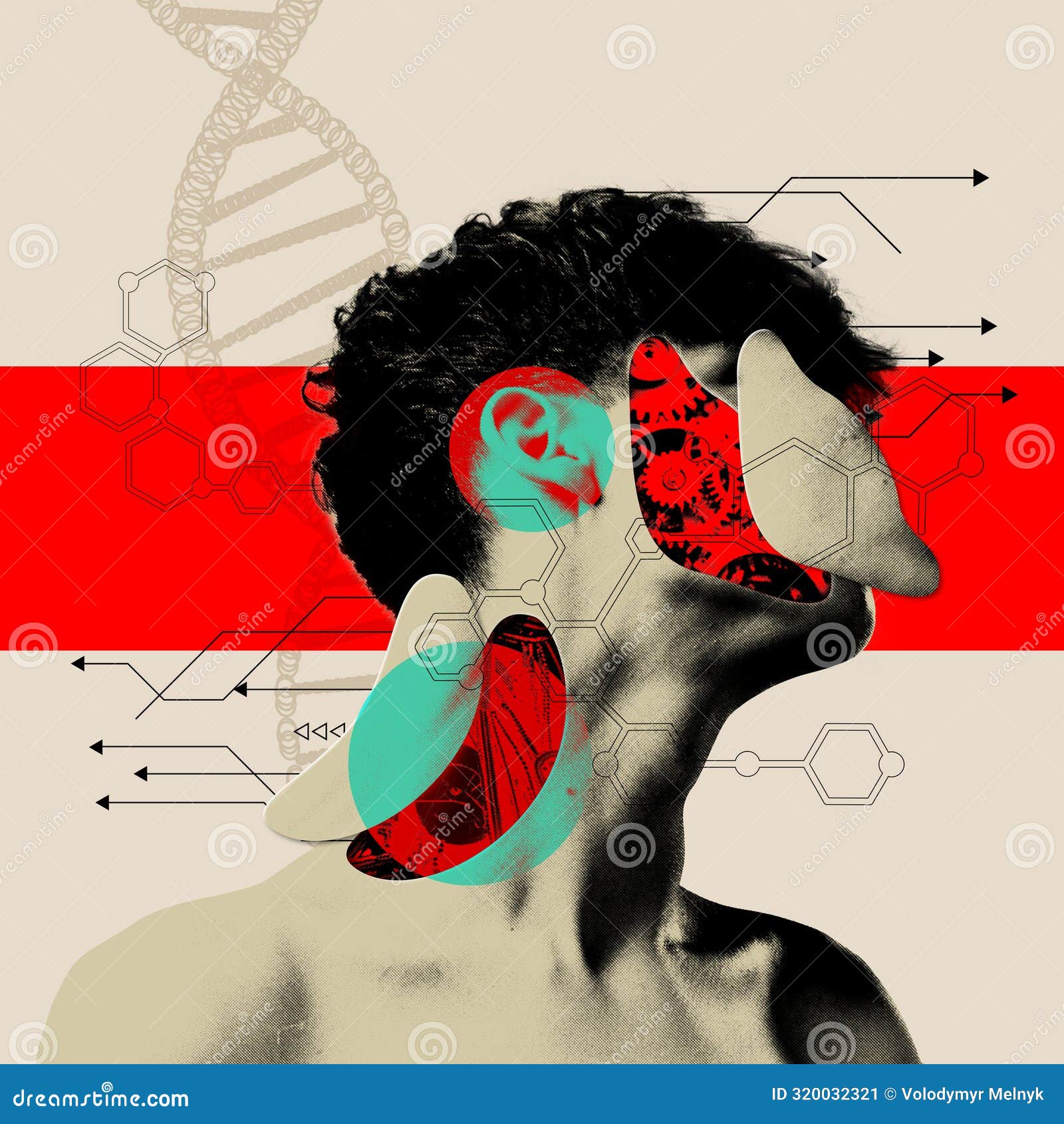 Human Head with Mechanical Components Inside. Cybernetic Enhancements ...