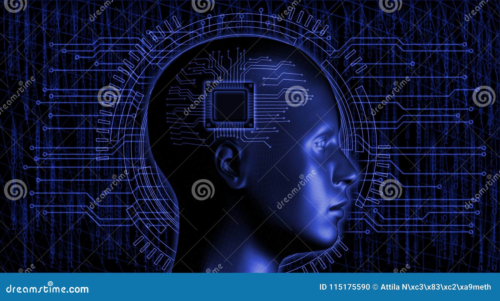 Human head with microchip stock illustration. Illustration of microchip ...