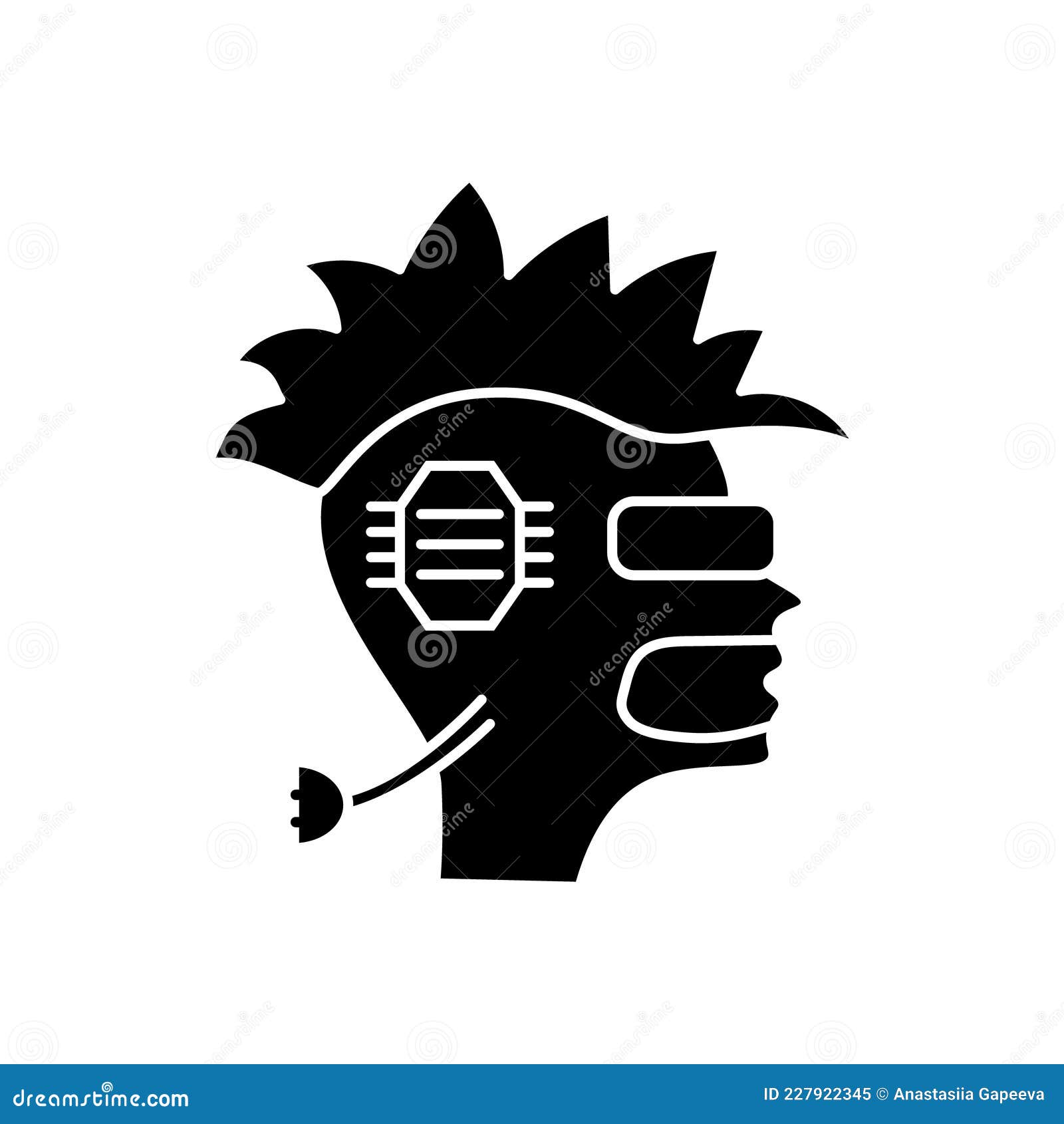 Human Head with Microchip Glyph Icon. Skull with Mohawk. Cyberpunk ...