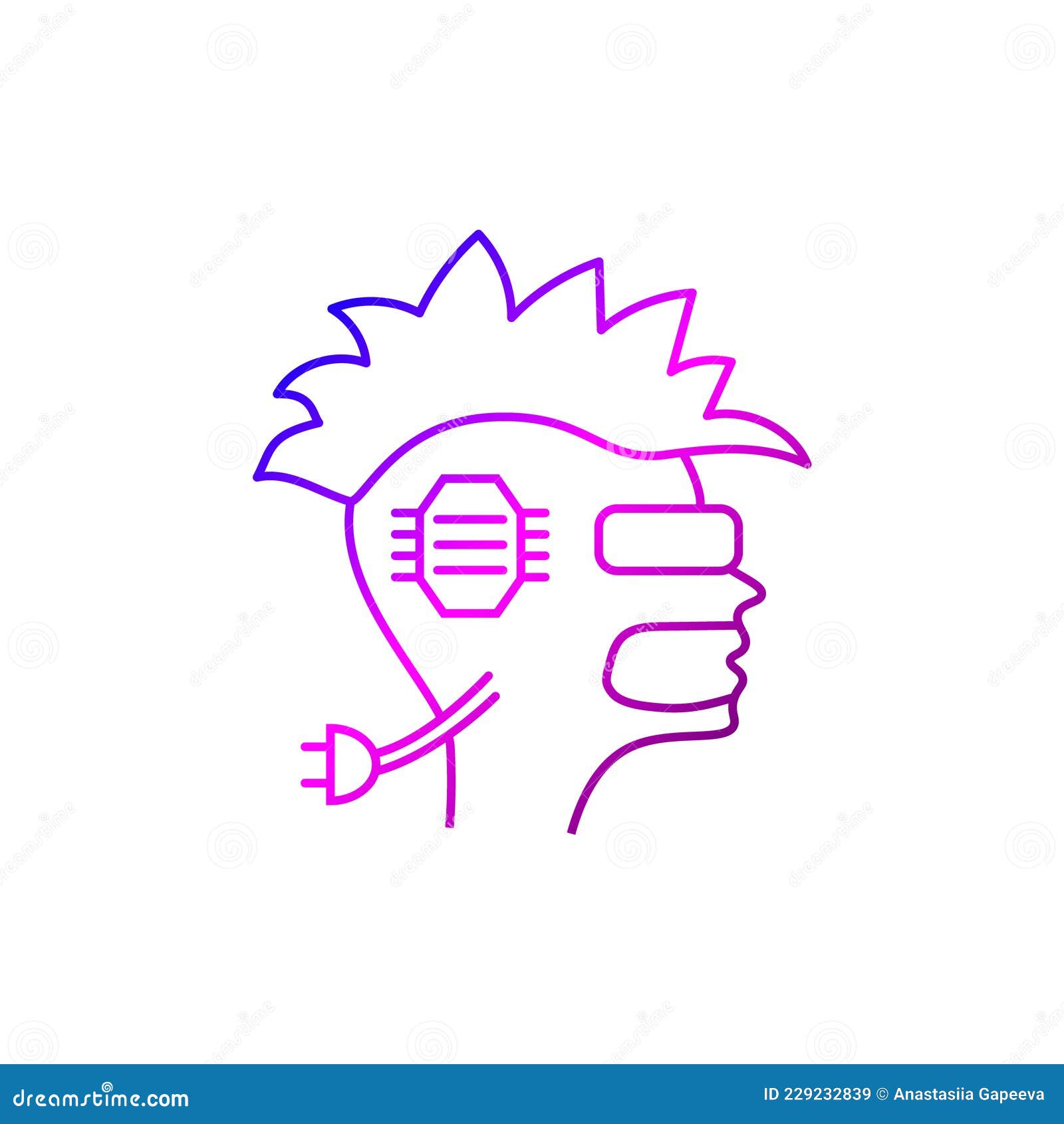 Human Head with Microchip Outline Icon. Skull with Mohawk. Cyberpunk ...