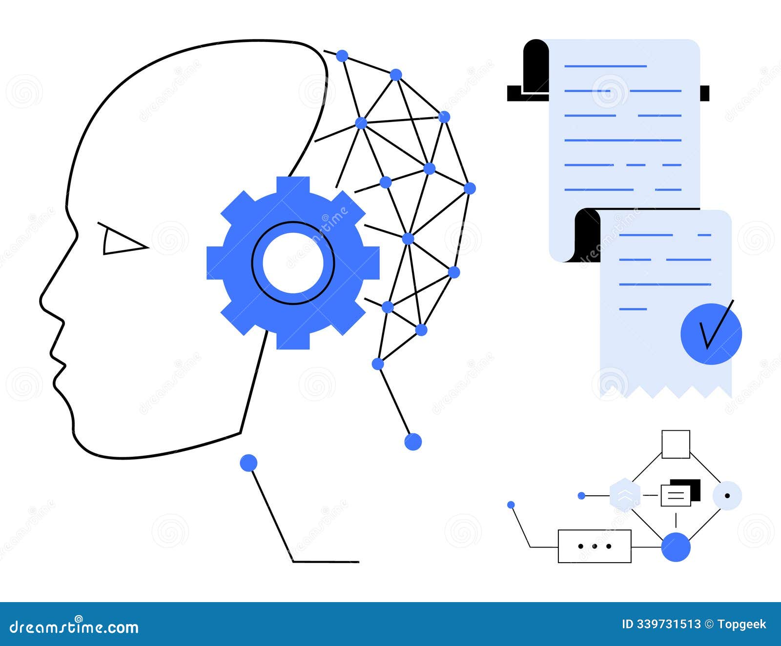 Human Head with Neural Network Pattern Gears and Documents Icon ...