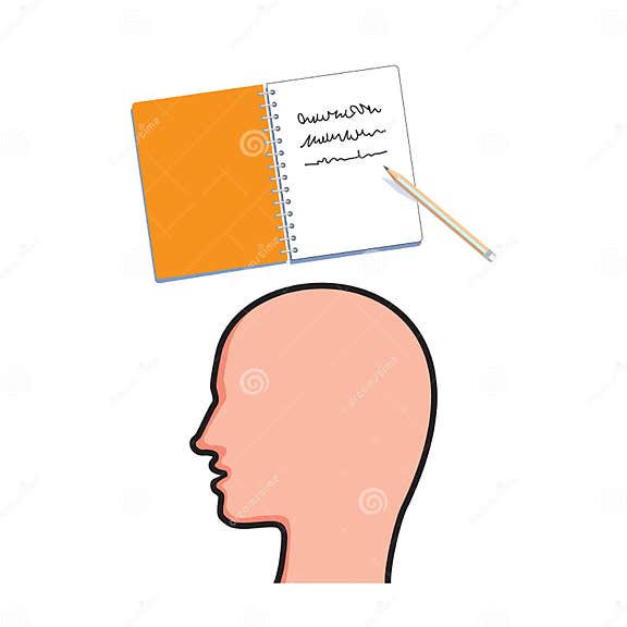 Human Head, Notepad and Pencil Icon Stock Vector - Illustration of ...