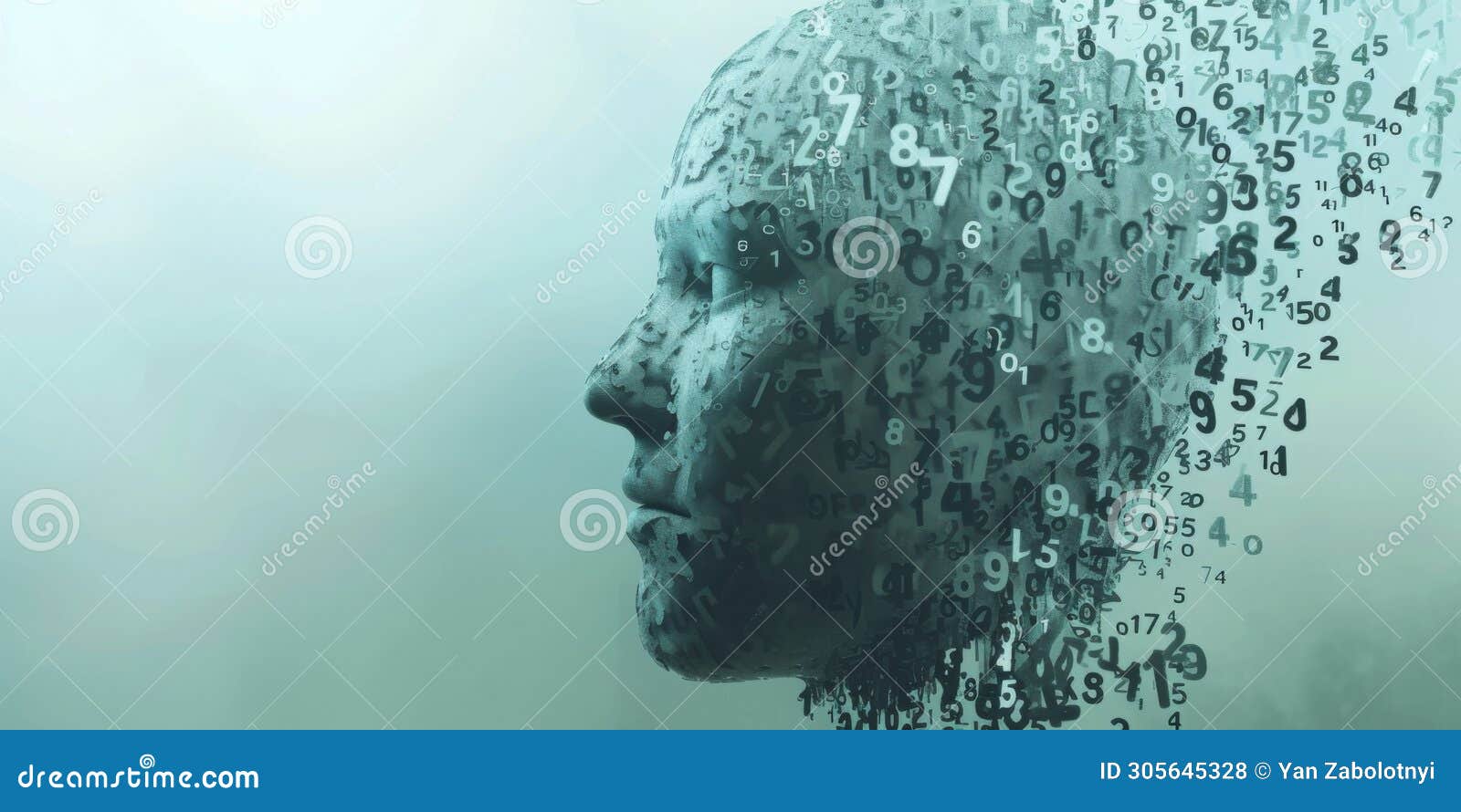 A Human Head with Numbers Floating Out, Representing Ideas and Thoughts ...