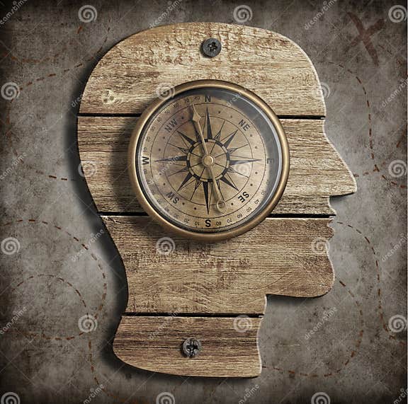 Human Head and Old Compass. Idea Concept. Stock Illustration ...