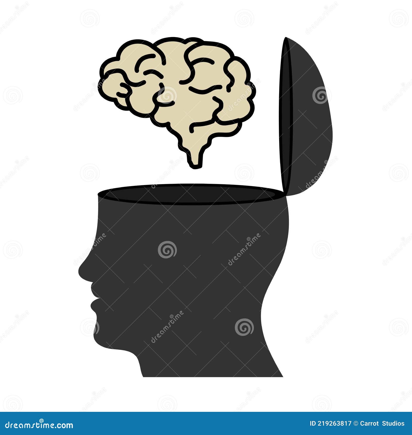 Human head open and brain stock vector. Illustration of icon - 219263817