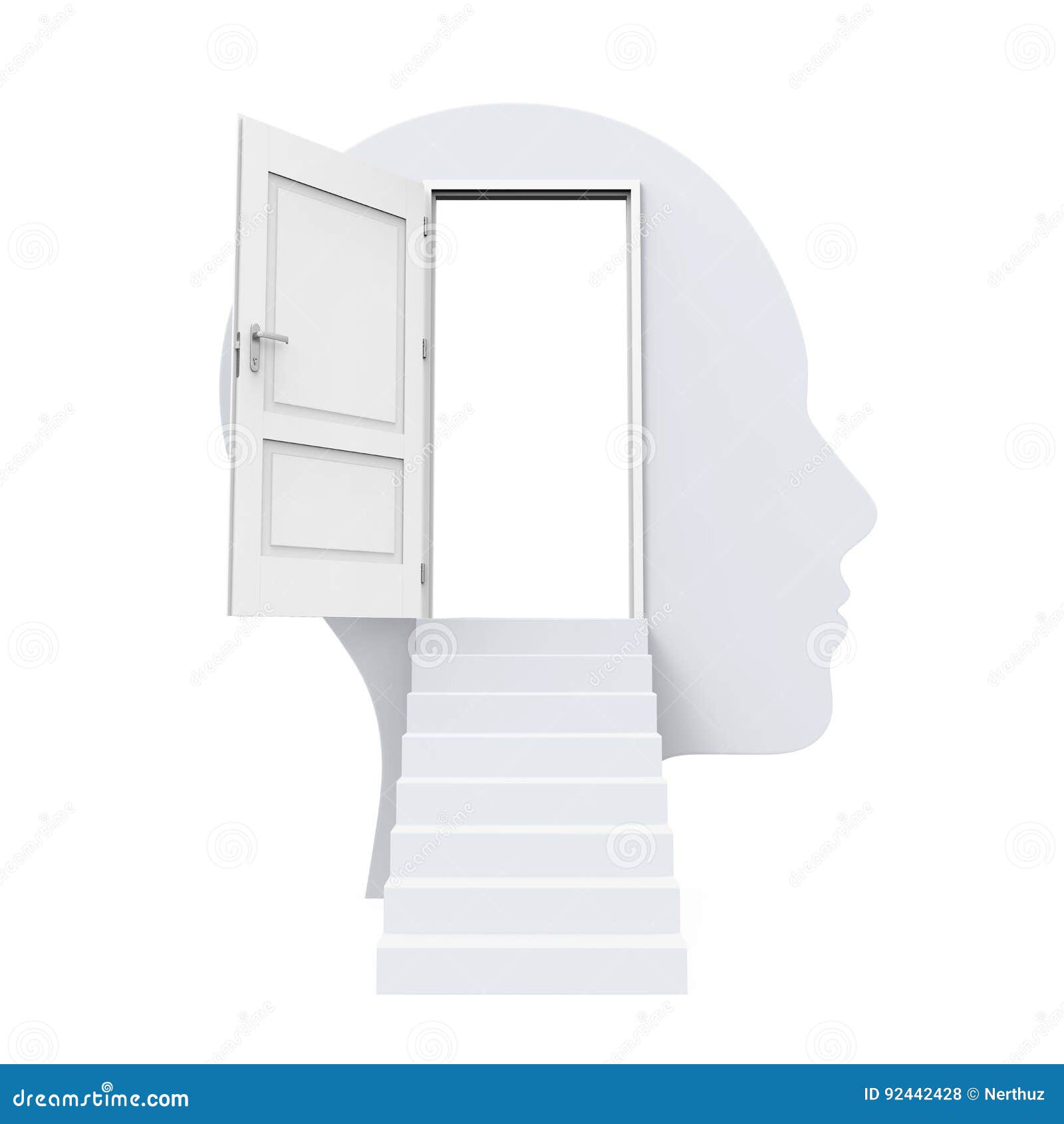 Human Head with an Open Door Stock Illustration - Illustration of ...
