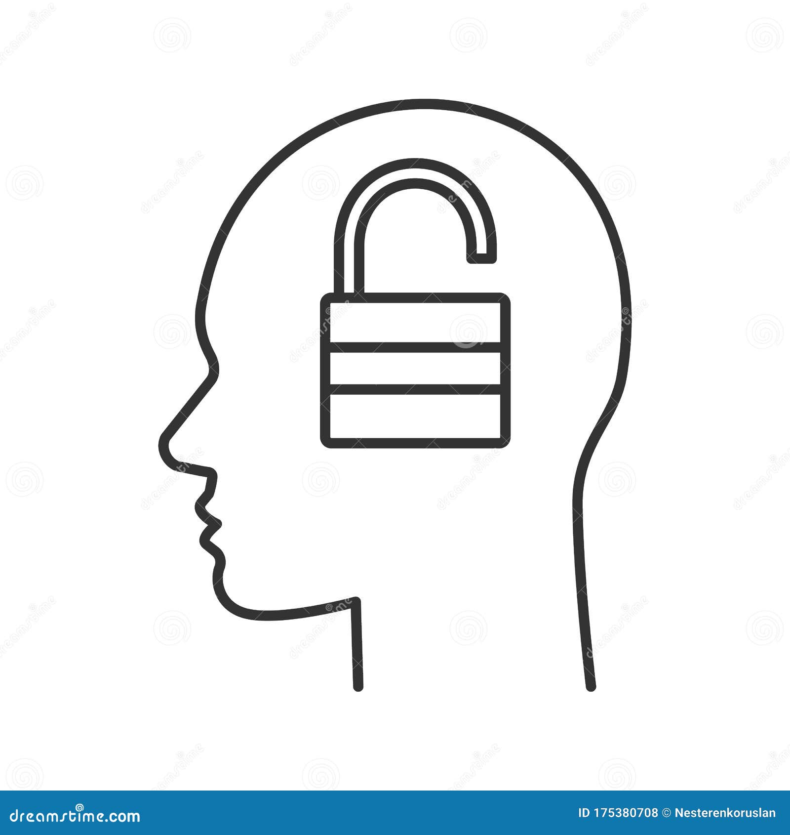 Human Head with Open Lock Inside Linear Icon Stock Vector ...
