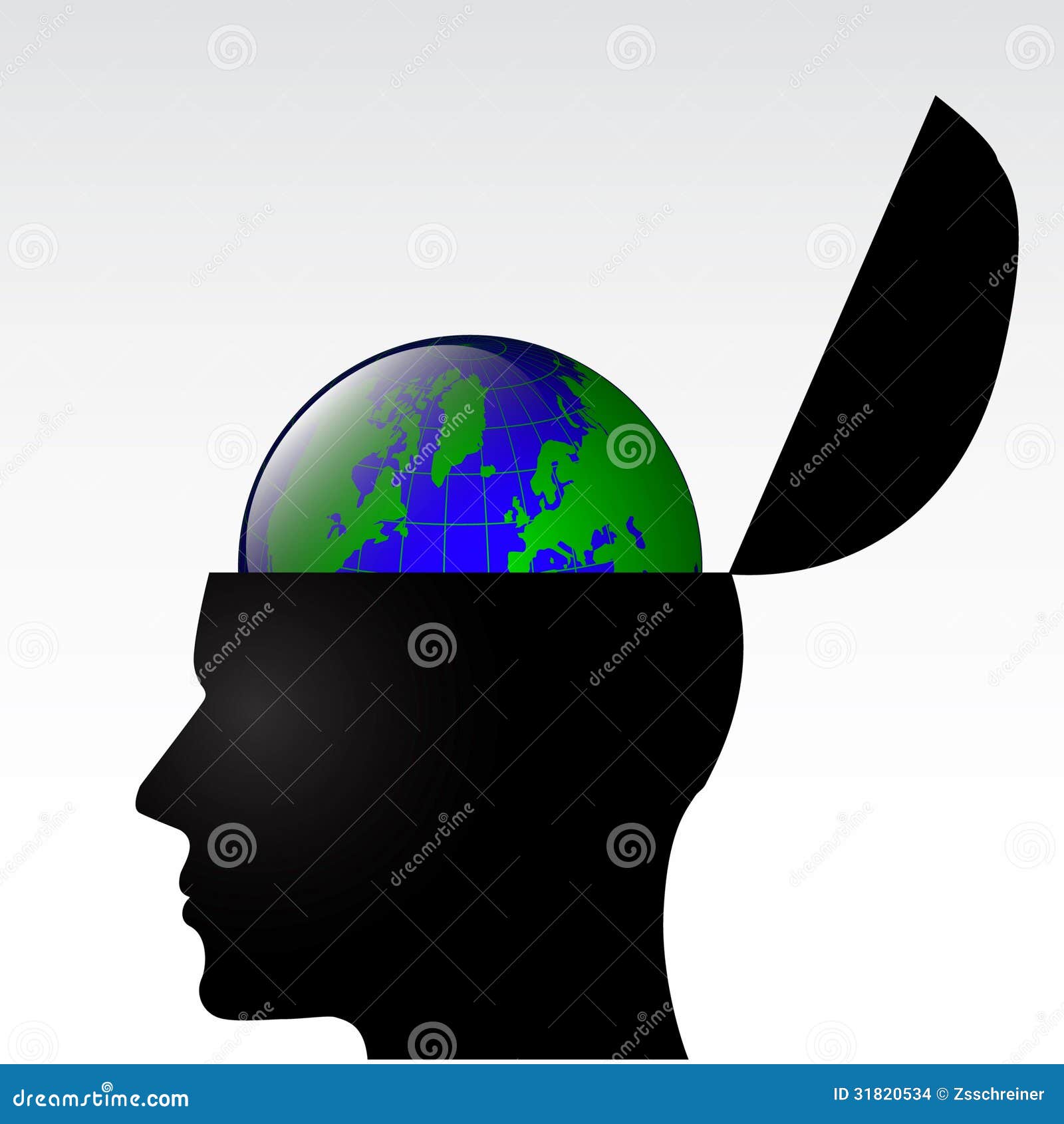 Human Head Open with World Globe Inside Stock Illustration ...