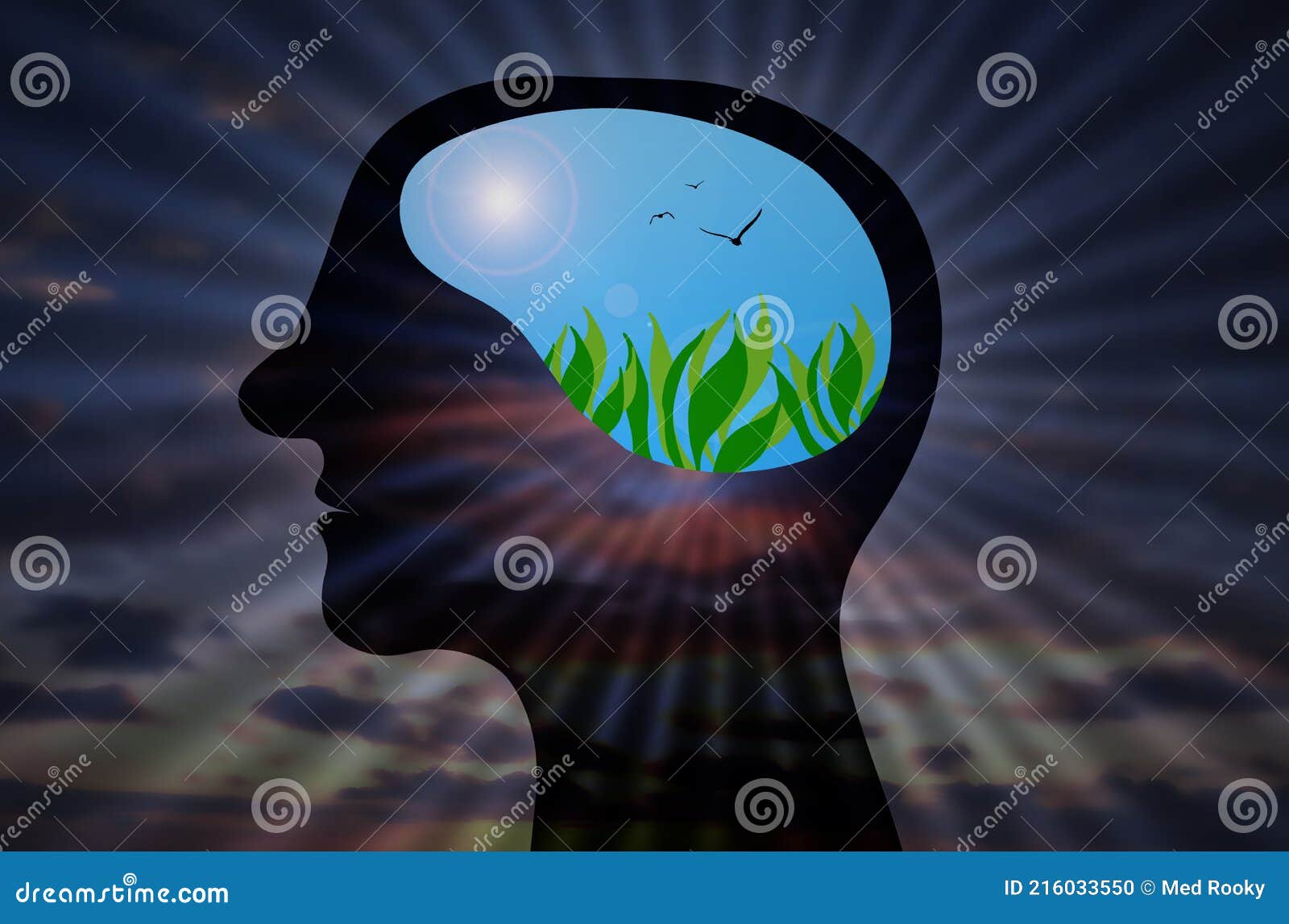 Human Head with Positive Imagination. Think Positive Brain Power and ...