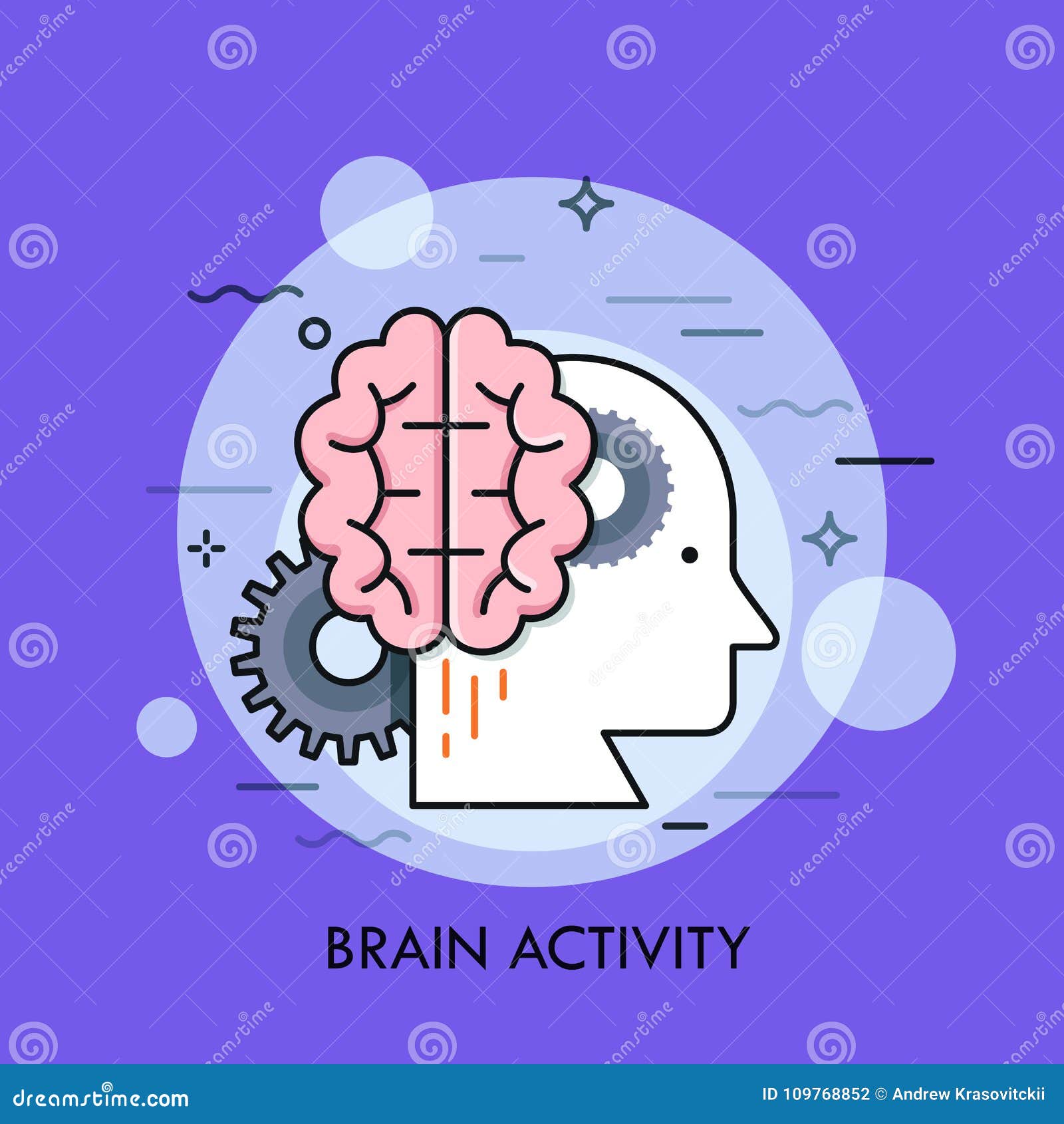 Human Head Profile, Brain and Gear Wheels. Concept of Intellectual or ...