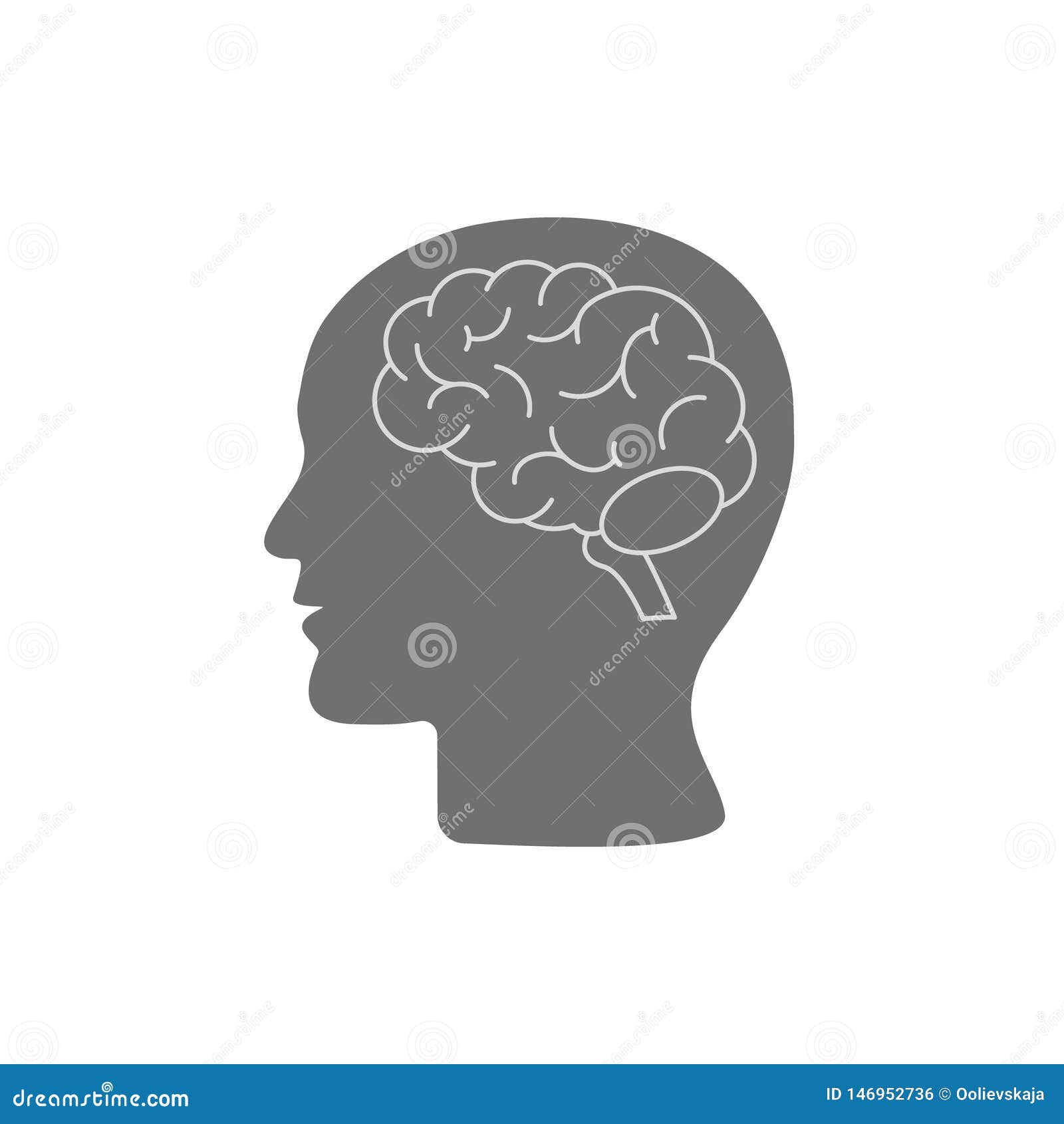 Human Head Profile with Brain Symbol, Simple Black Icon, Vector ...