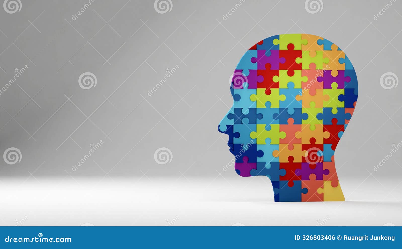 Human Head Profile and Jigsaw Puzzle. 3d Render Stock Illustration ...