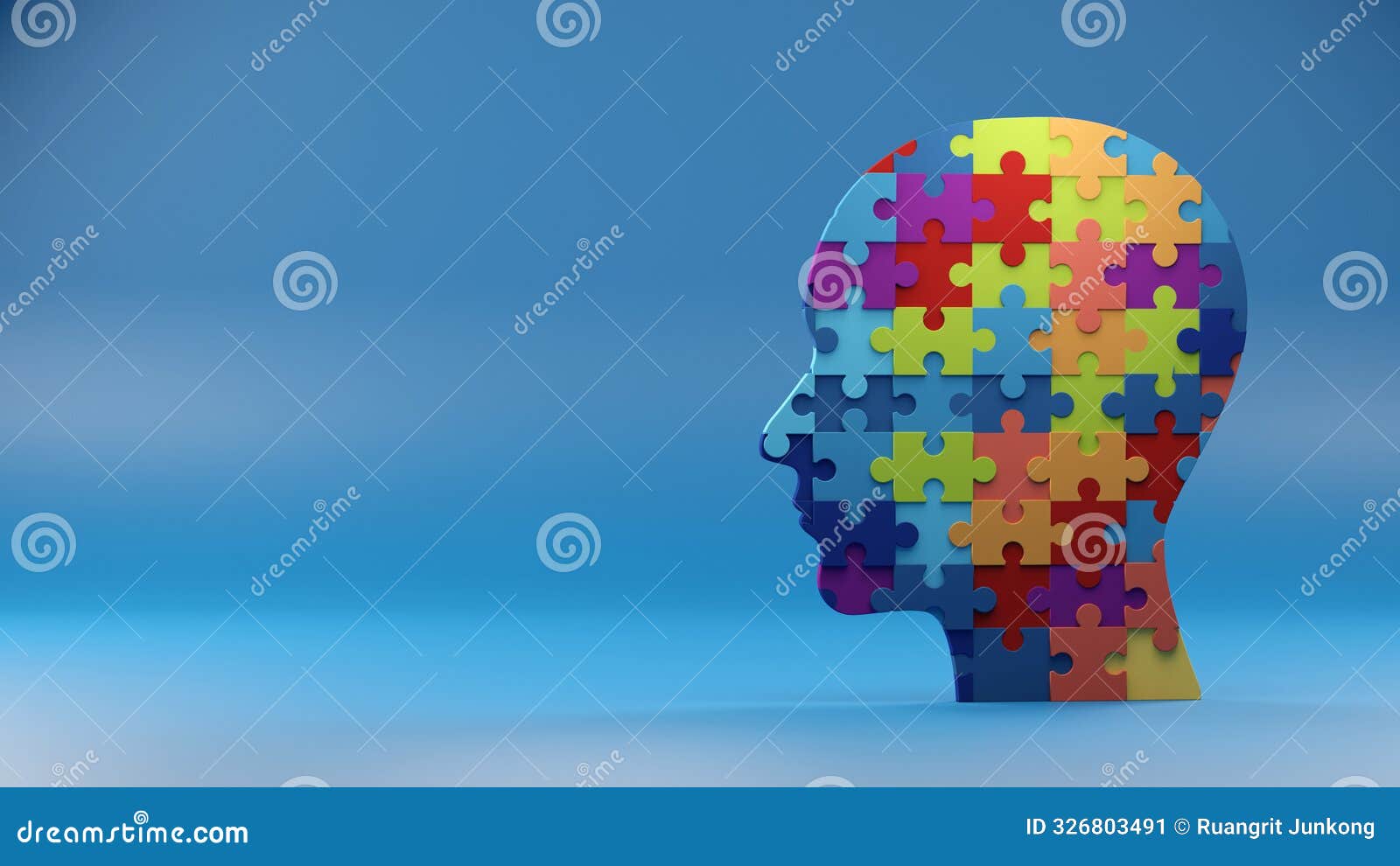 Human Head Profile and Jigsaw Puzzle. 3d Render Stock Illustration ...