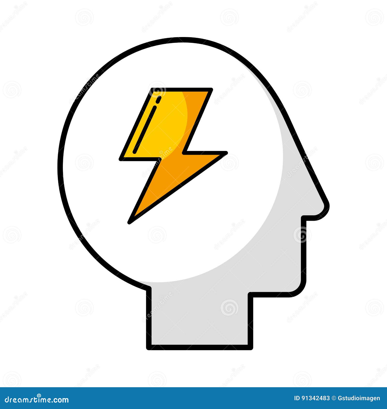 Human Head Profile with Thunder Stock Vector - Illustration of human ...