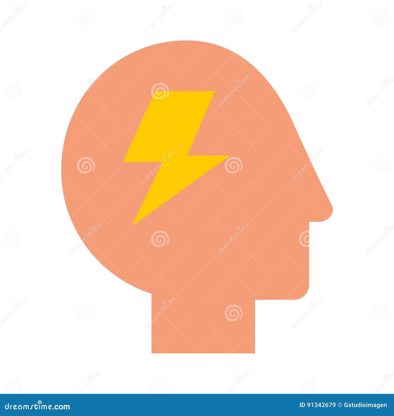Human Head Profile with Thunder Stock Vector - Illustration of ...