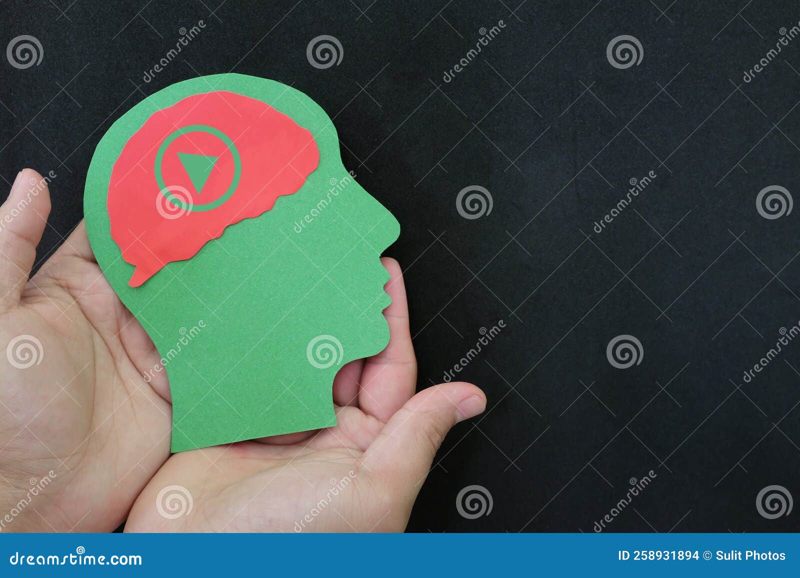 Human Head Profile with Triangle Play Button Symbol on Brain. Video ...