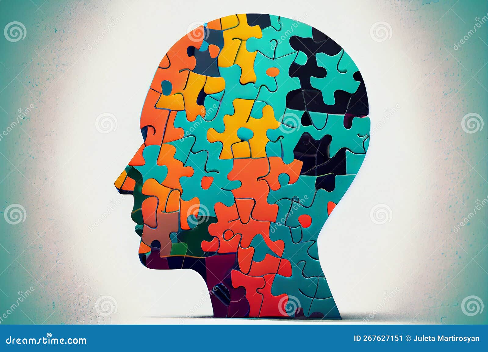 Human Head from Puzzle Pieces. Generative AI Stock Illustration ...