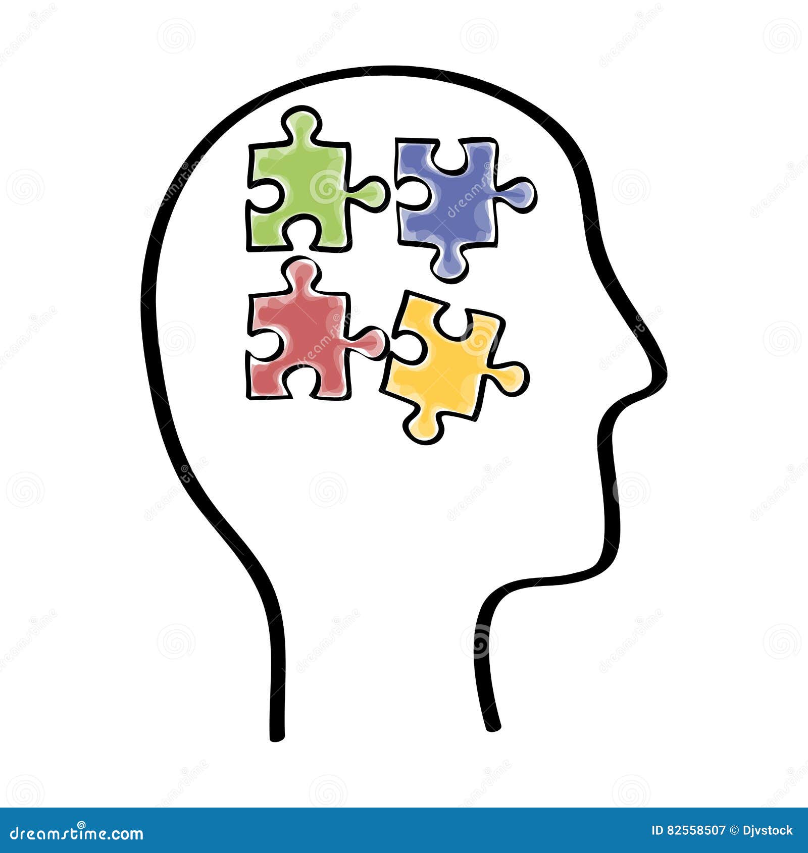 Human Head with Puzzles Inside Stock Illustration - Illustration of ...