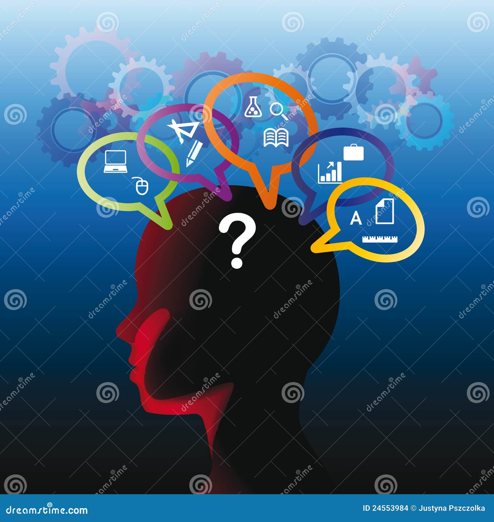 Human head with question stock illustration. Illustration of concept ...