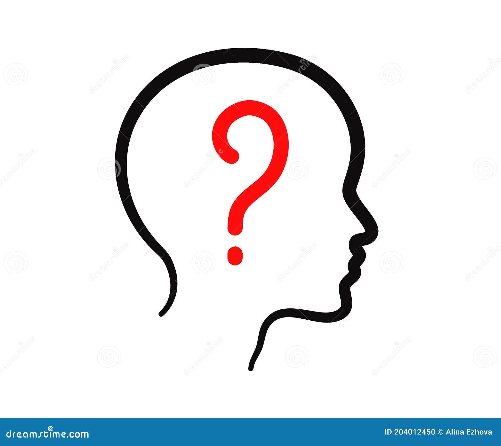Human Head and Question Mark on a White Background. Cartoon Stock ...