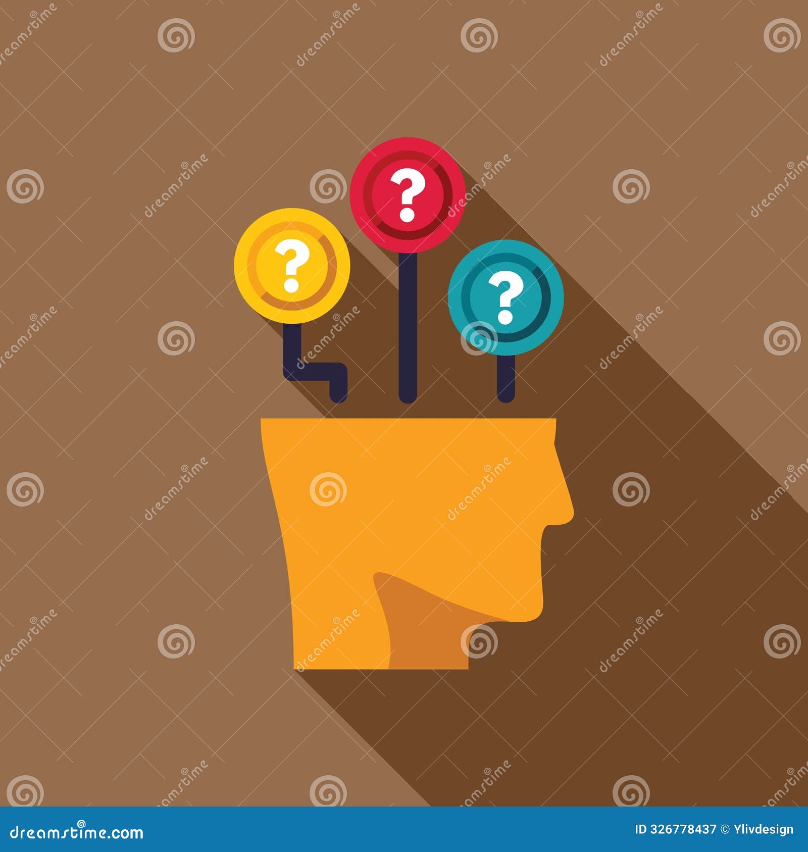 Human Head with Question Marks Connected To Brain Stock Illustration ...
