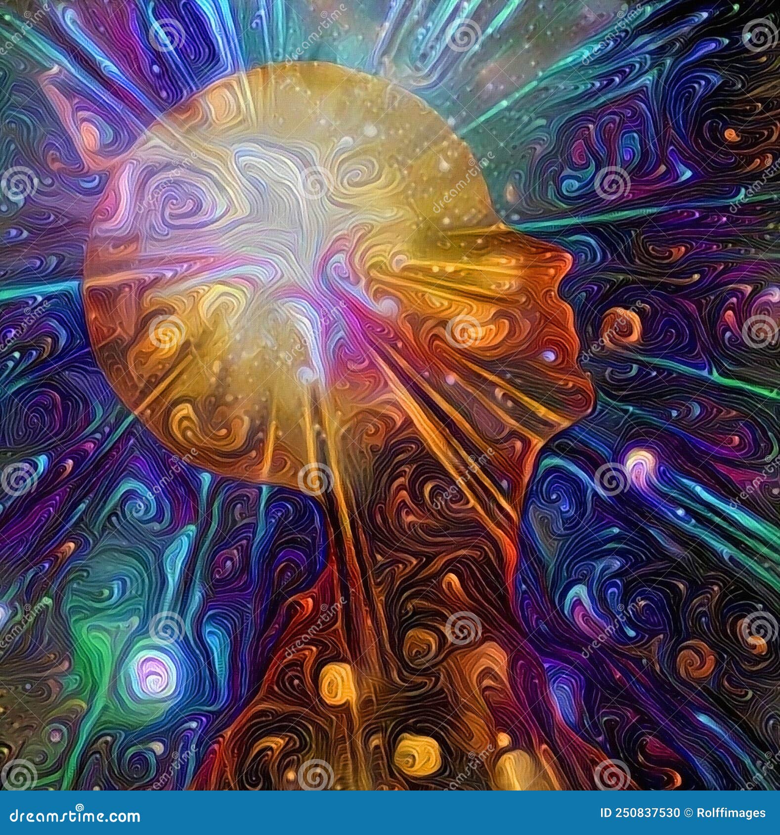 Human Head Radiates Vivid Light Stock Illustration - Illustration of ...