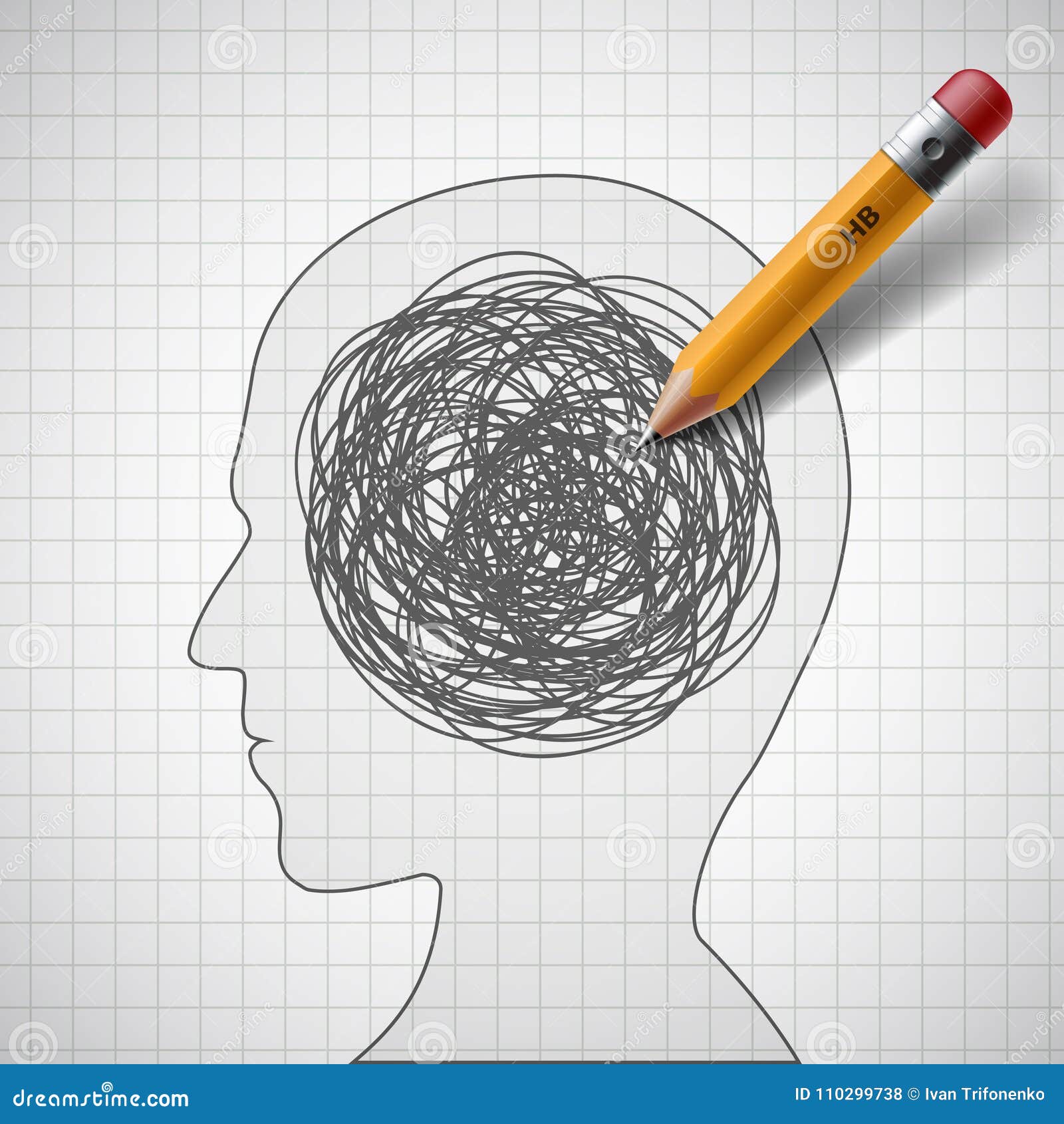 Head with a scribble stock vector. Illustration of introvert - 110299738