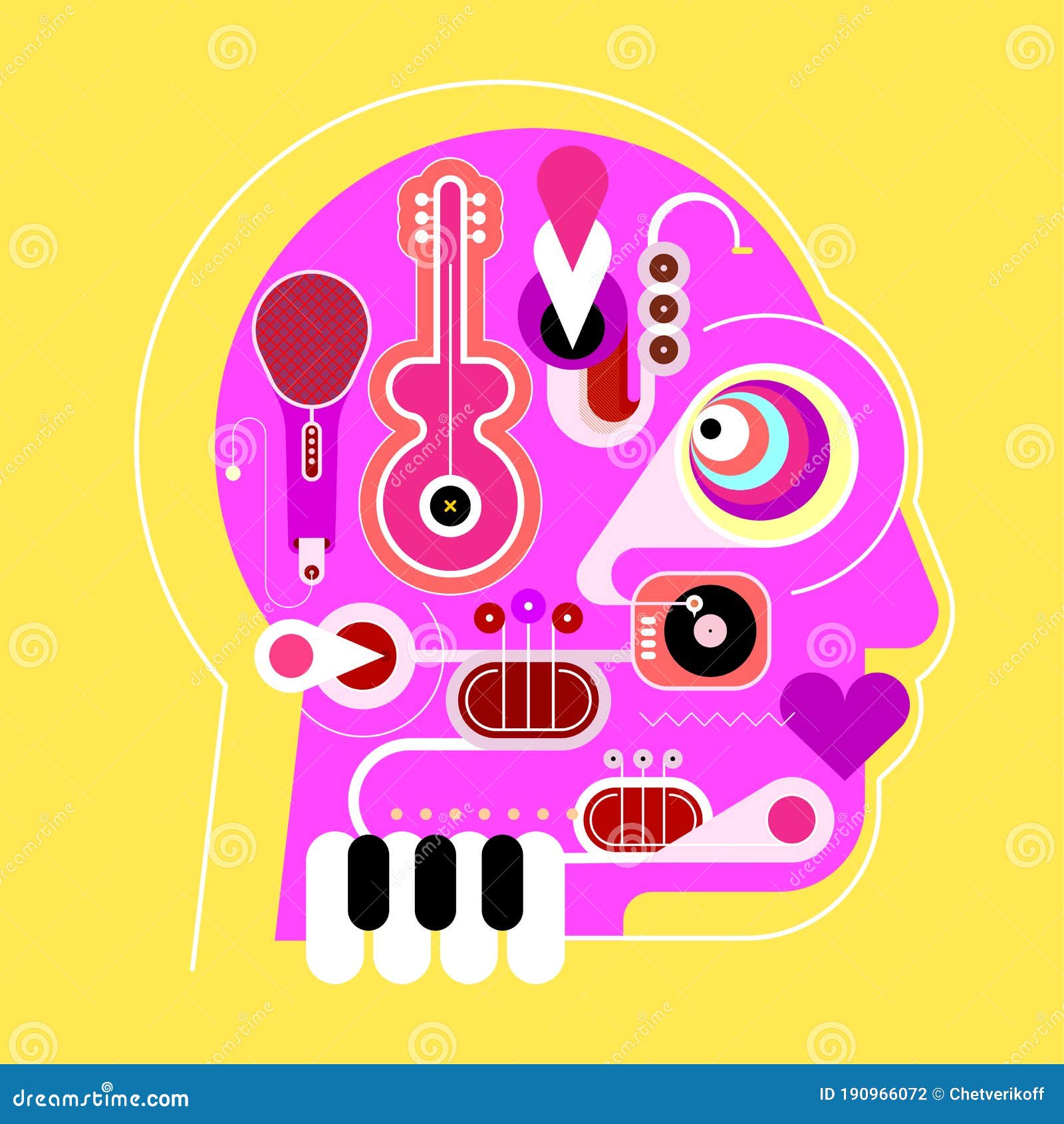 Crazy Music Head stock vector. Illustration of design - 190966072