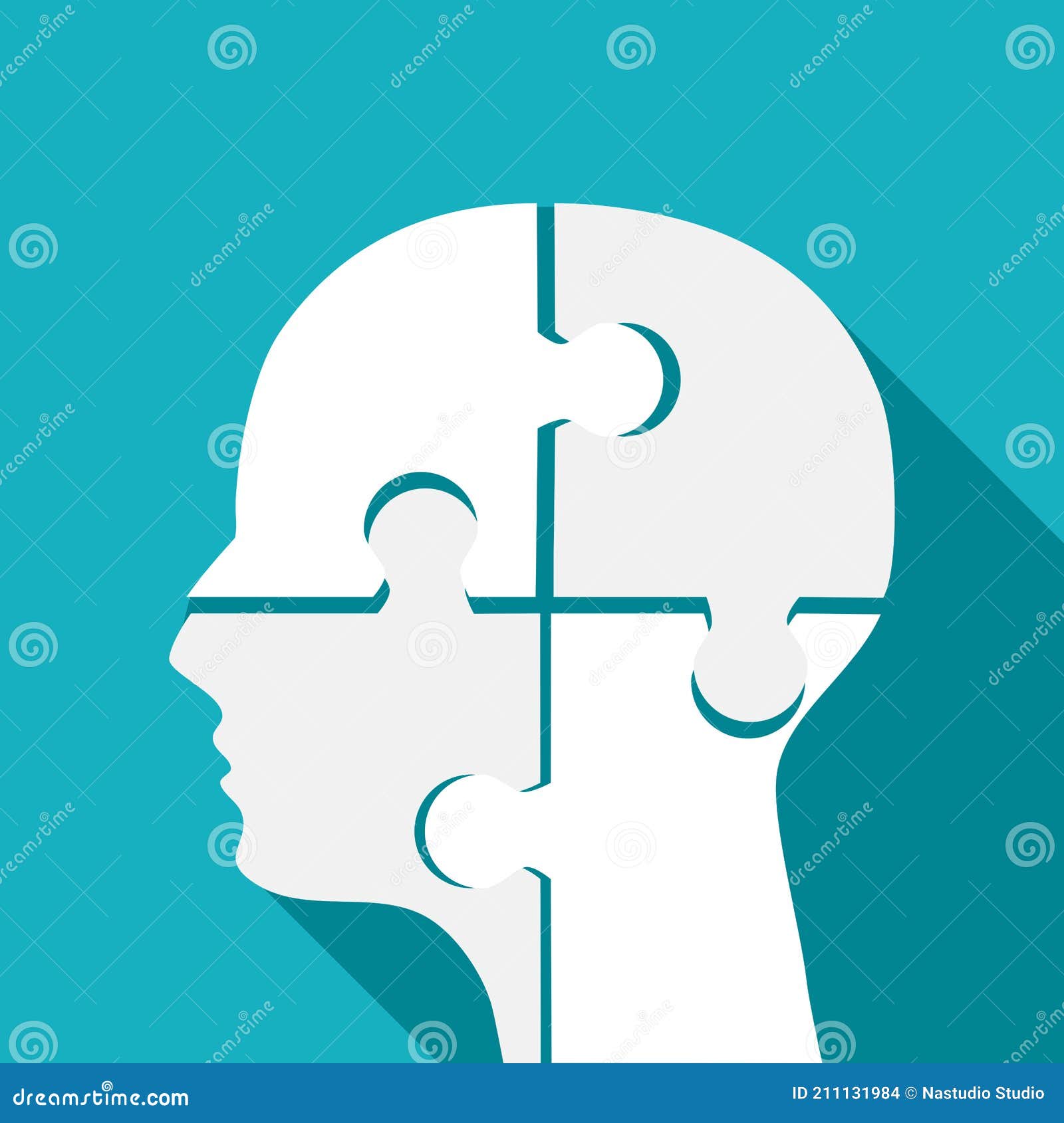 Human Head Shape Puzzle with Long Shadow. Vector Illustration Stock ...
