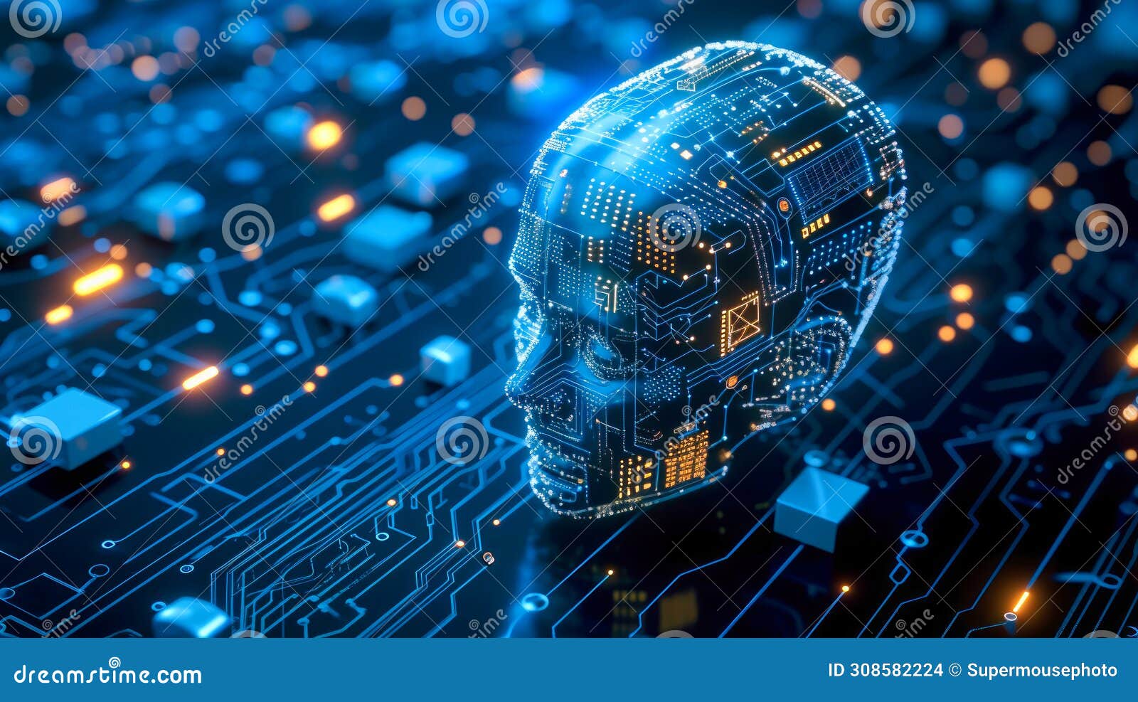 Mind Merge: Human Head Fusing with Computer Chip Stock Illustration ...