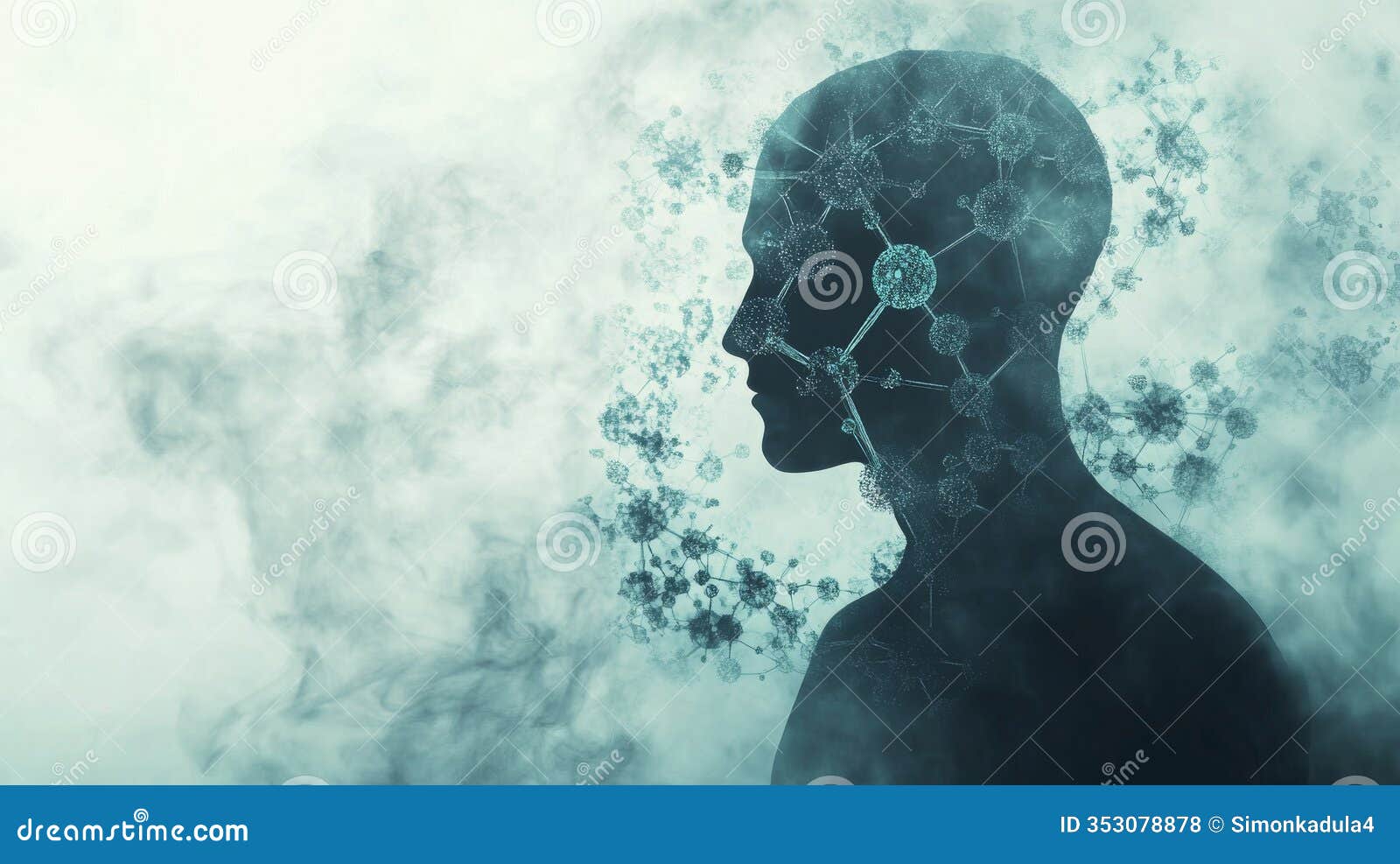 Human Head Silhouette with Abstract Neural Network Inside a Cloud of ...