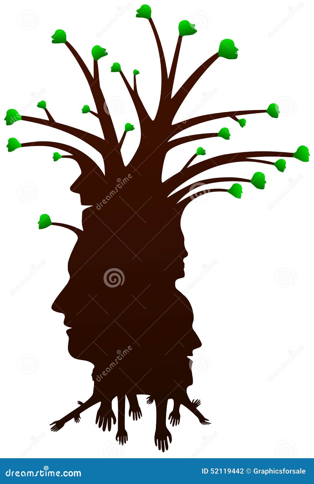 Human Head Silhouette As a Tree Stock Vector - Illustration of affinity ...