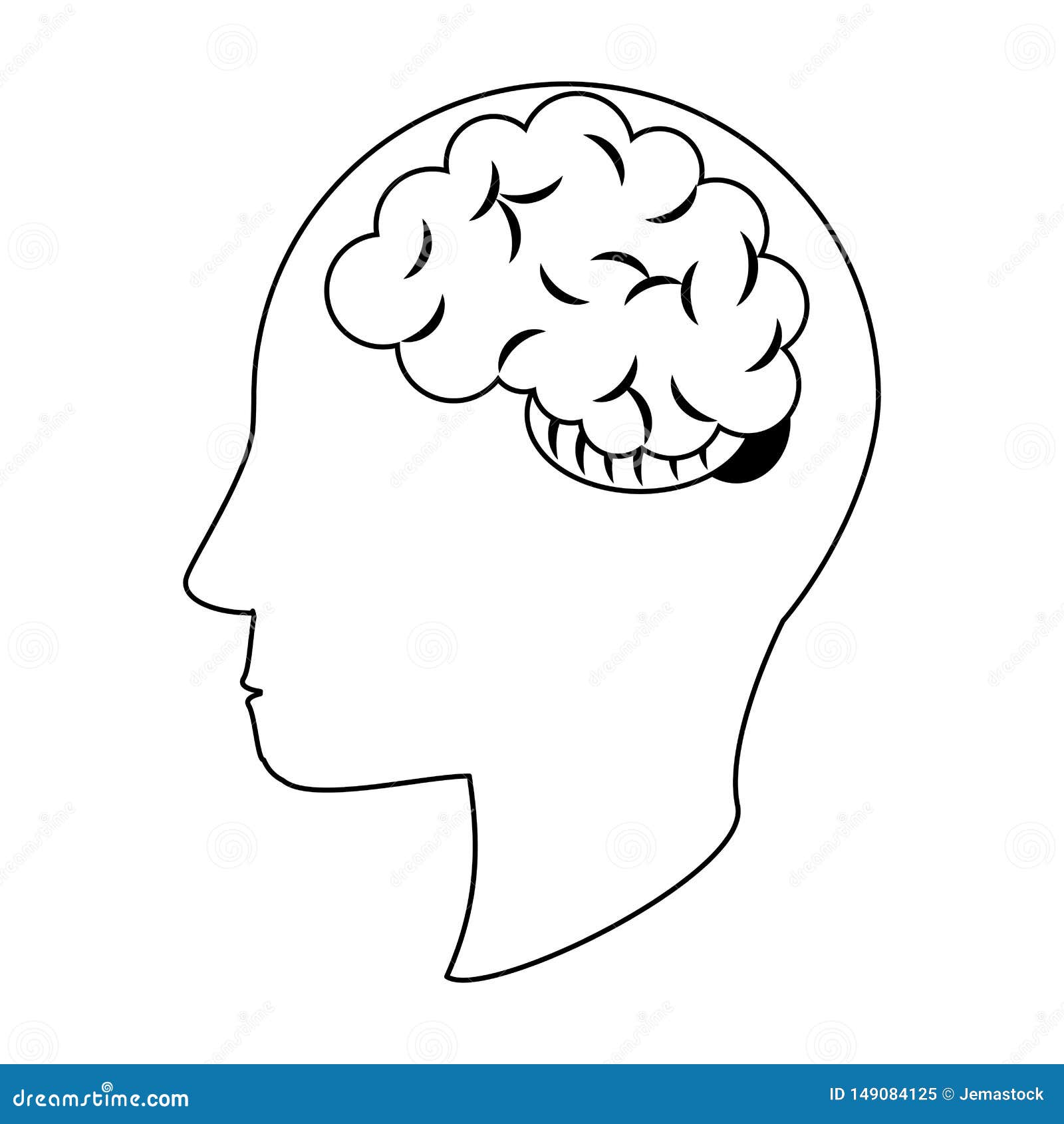 Human Head Silhouette with Brain Symbol in Black and White Stock Vector ...