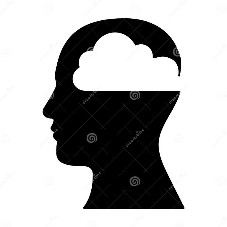Human Head Silhouette with Cloud Icon Image Stock Vector - Illustration ...