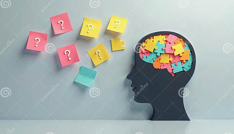 Human Head Silhouette with Colorful Sticky Notes and Question Marks ...