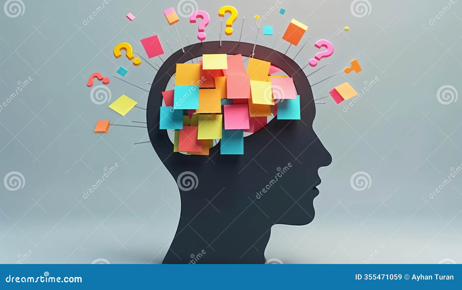 Human Head Silhouette with Colorful Sticky Notes and Question Marks ...