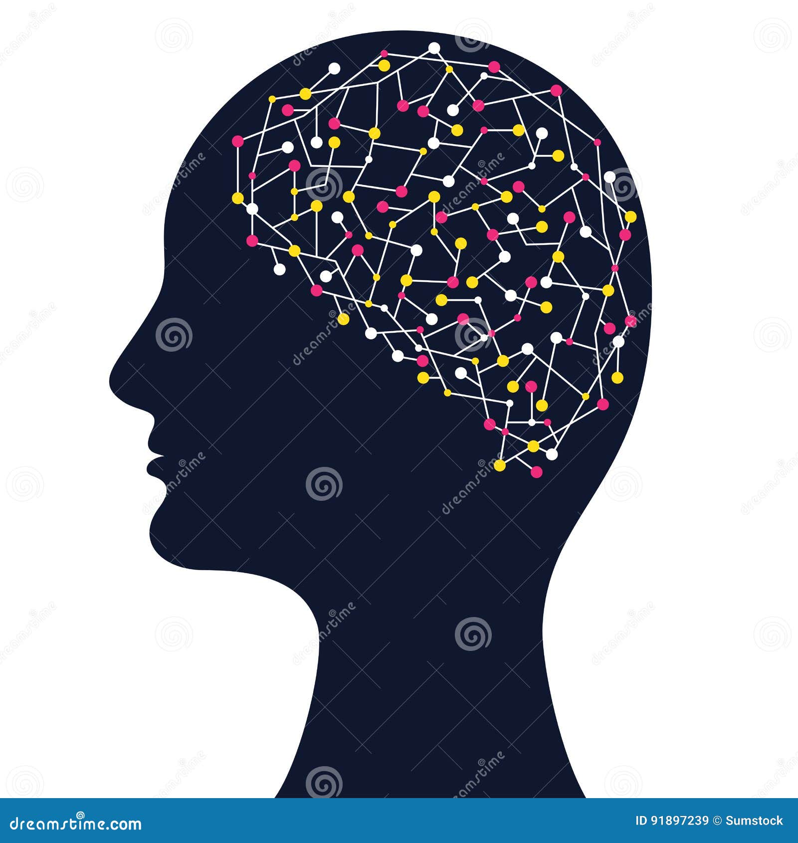 Human Head Silhouette with Complex Brain Structure Stock Vector ...
