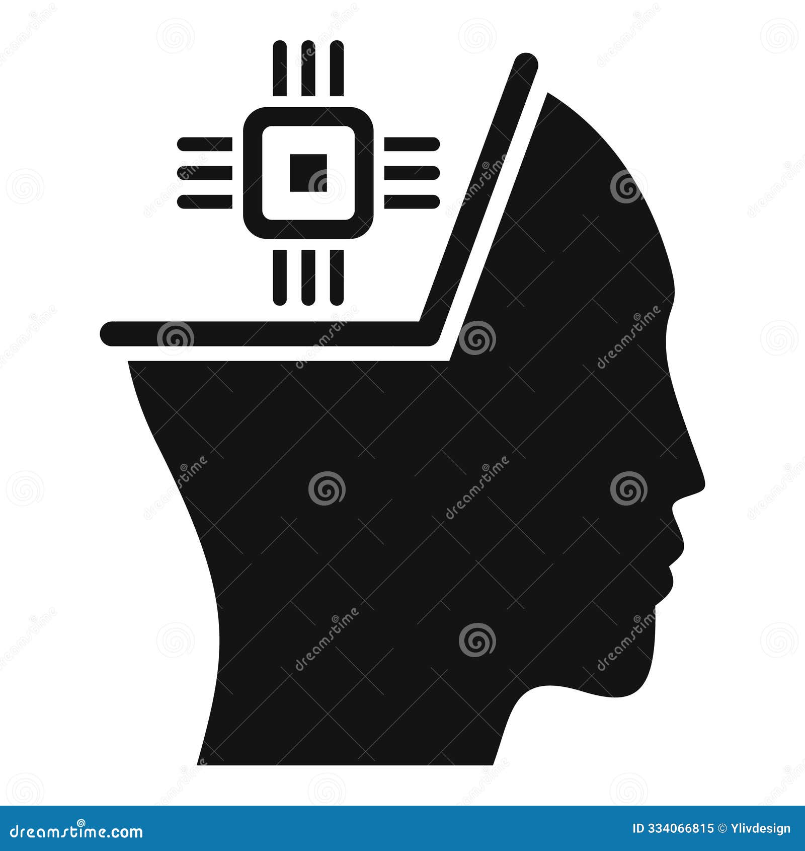 Human Head Silhouette with Computer Chip Replacing Brain Stock ...