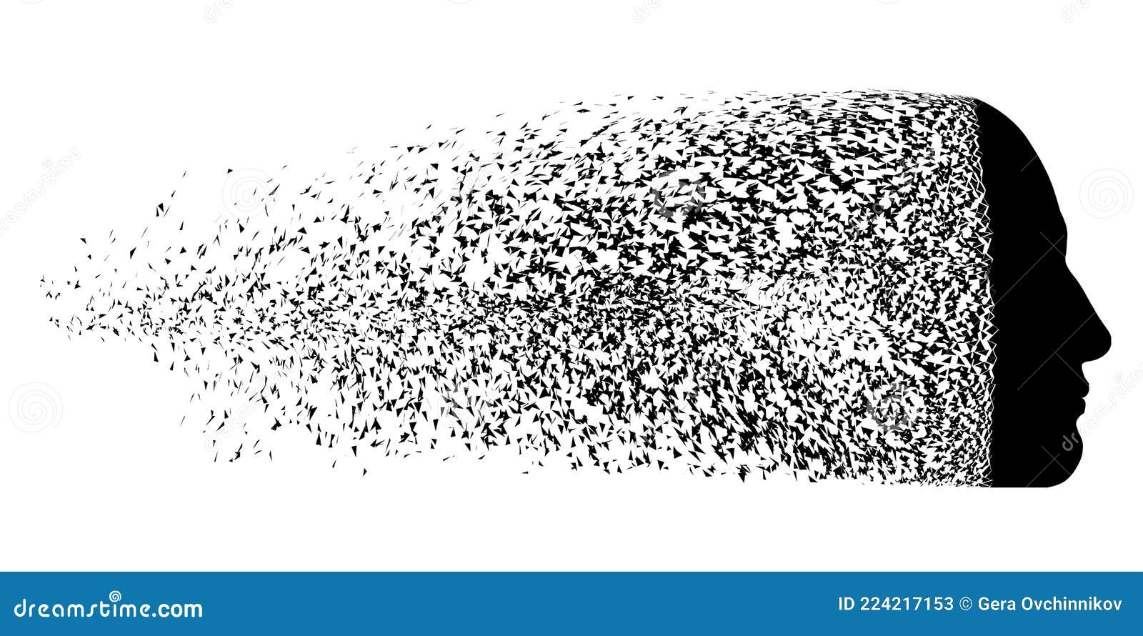 Human Head Silhouette Crumbling into Fragments Isolated on White ...