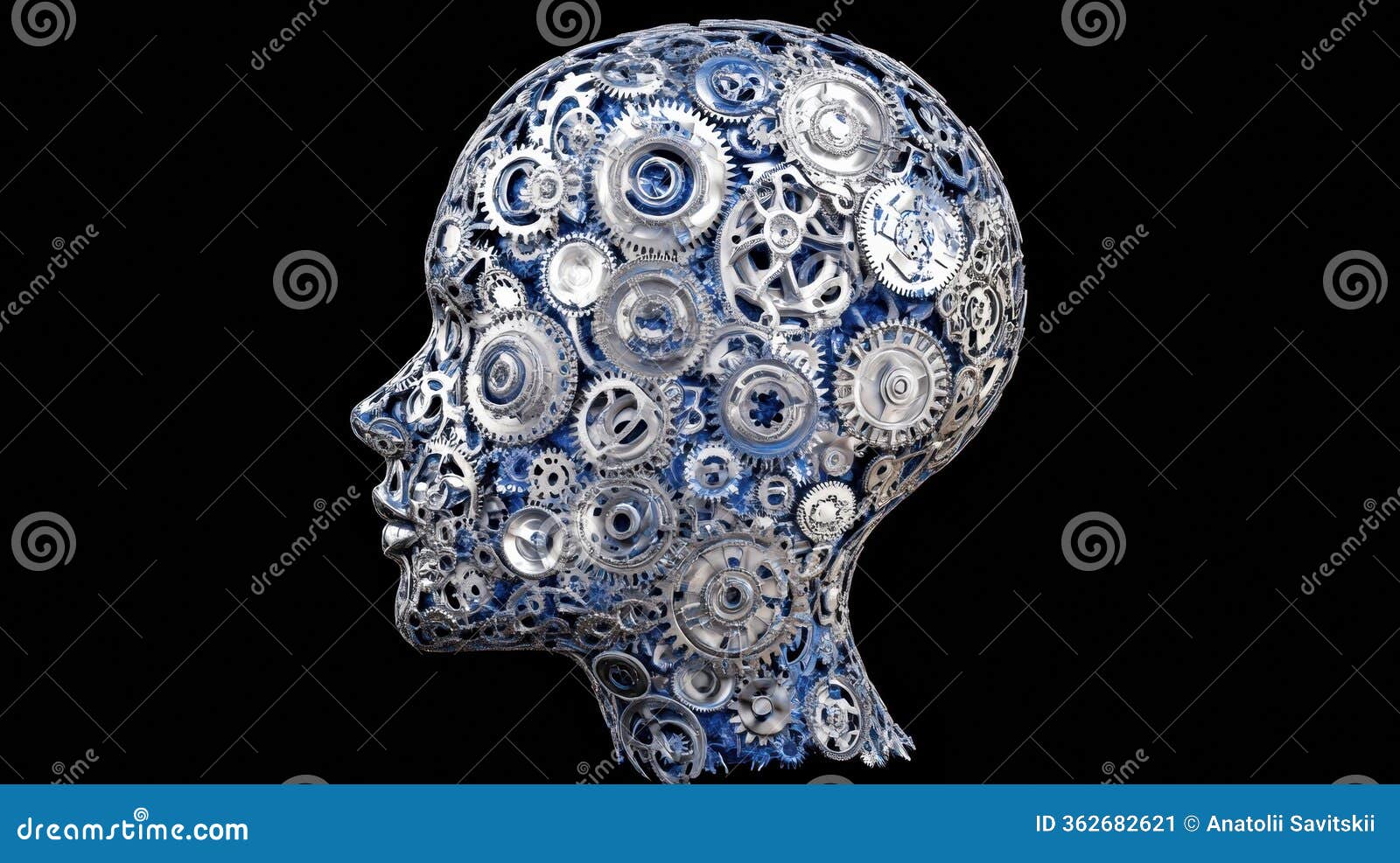 Human Head Silhouette Filled with Gears and Cogs Representing the ...